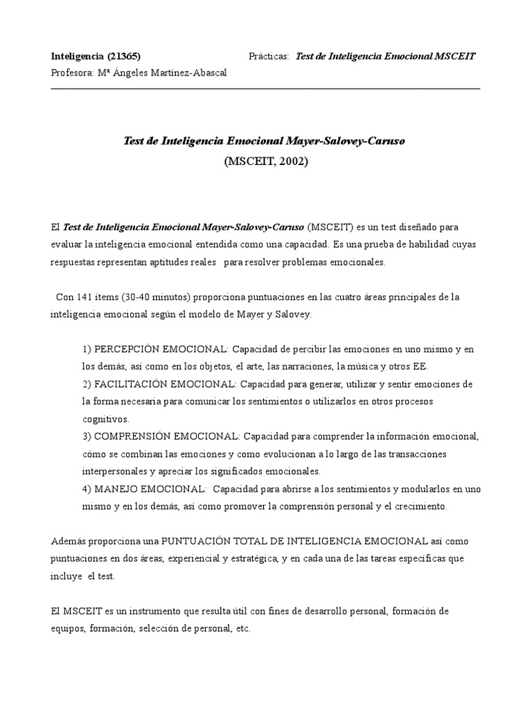 Test MSCEIT | Descargar gratis PDF | Inteligencia | Las emociones