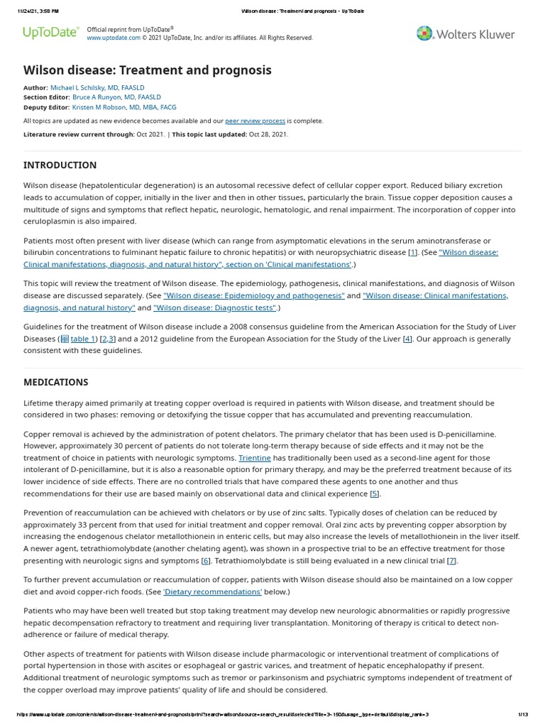 Wilson Disease - Treatment and Prognosis - UpToDate | PDF | Zinc | Dose (Biochemistry)