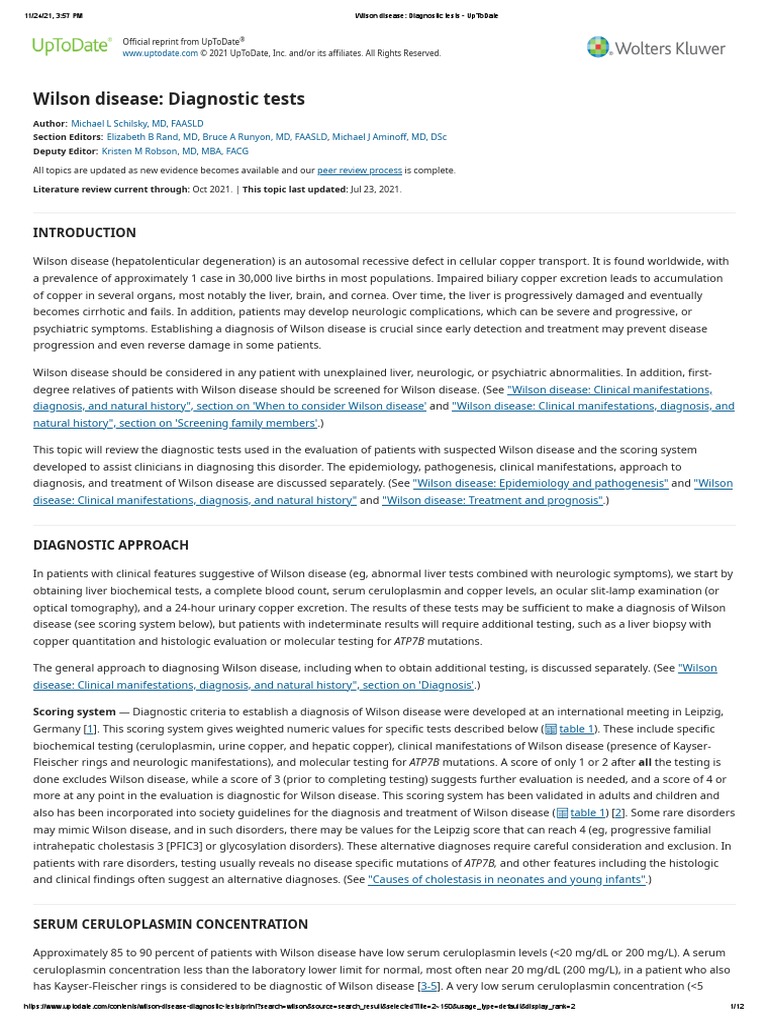 Wilson Disease - Diagnostic Tests - UpToDate | PDF | Medical Diagnosis ...