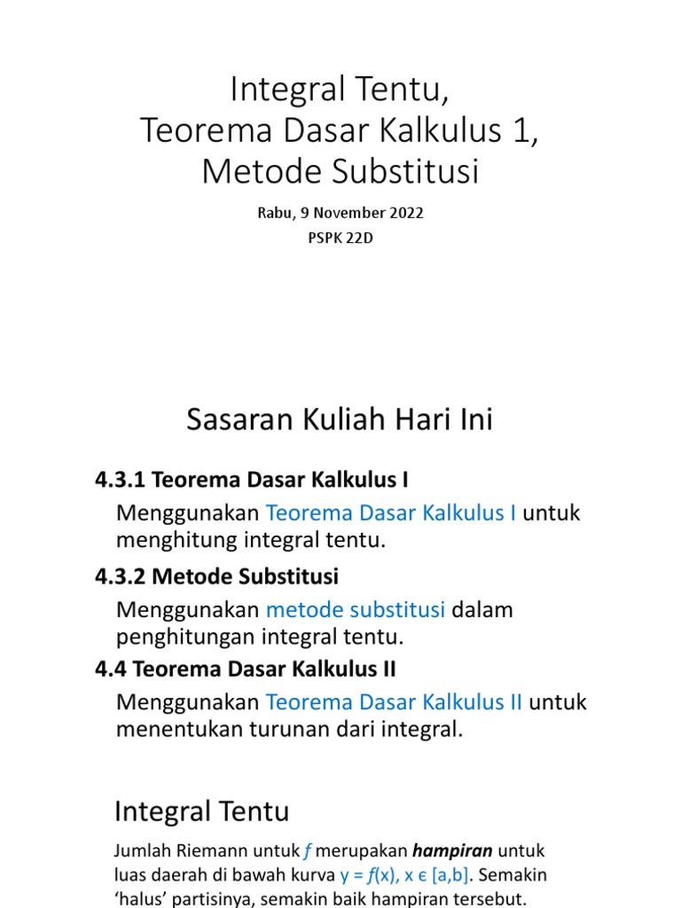 Teorema Dasar Kalkulus 1, Metode Substitusi, Teorema Dasar Kalkulus 2 ...