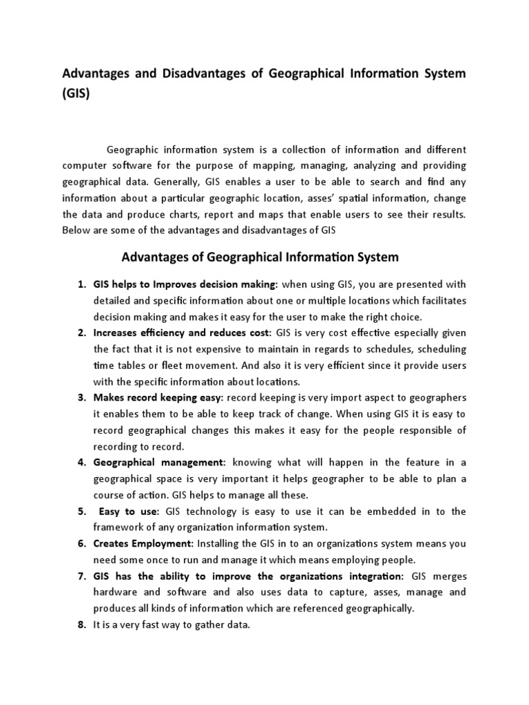 Advantages and Disadvantages of Geograph | PDF | Geographic Information ...