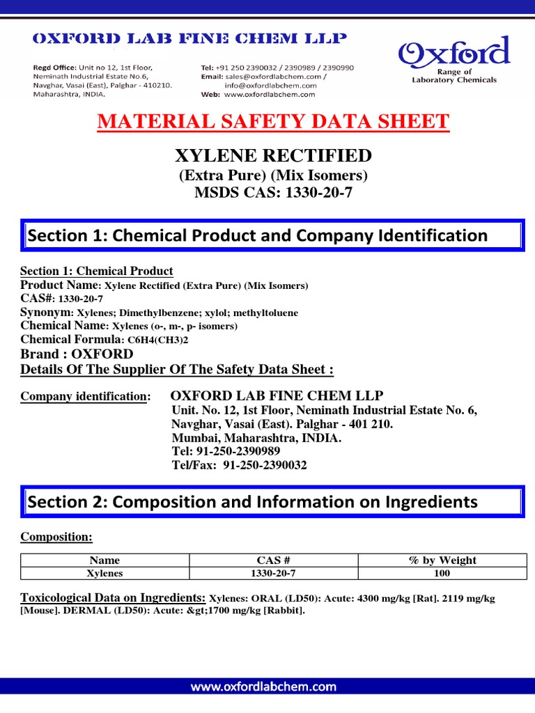 Xylene Rectified MSDS: Safety & Handling | PDF | Dangerous Goods | Toxicity