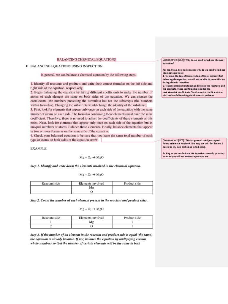 Balancing Equations Using Inspection | PDF | Stoichiometry | Arithmetic