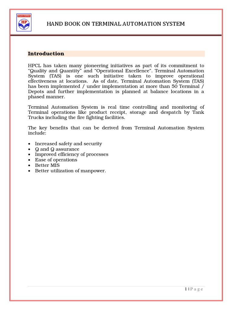 HPCL Terminal Automation System Overview | PDF | Programmable Logic ...