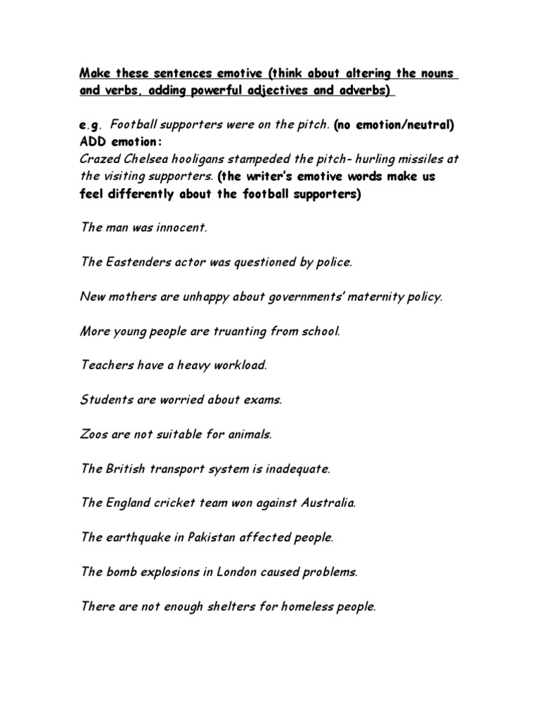 Emotive Language Enhancement Examples | PDF | Onomastics | Morphology