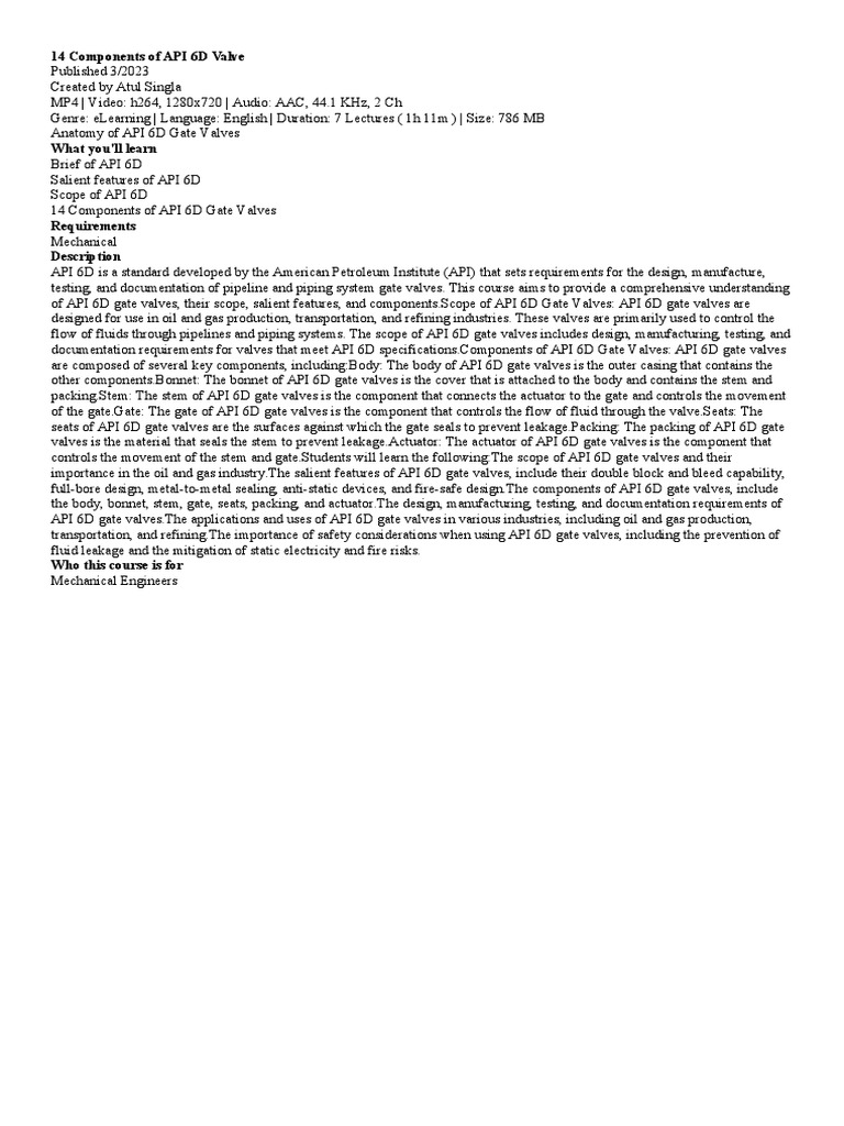 14 Components of API 6D Valve | PDF | Valve | Gas Technologies