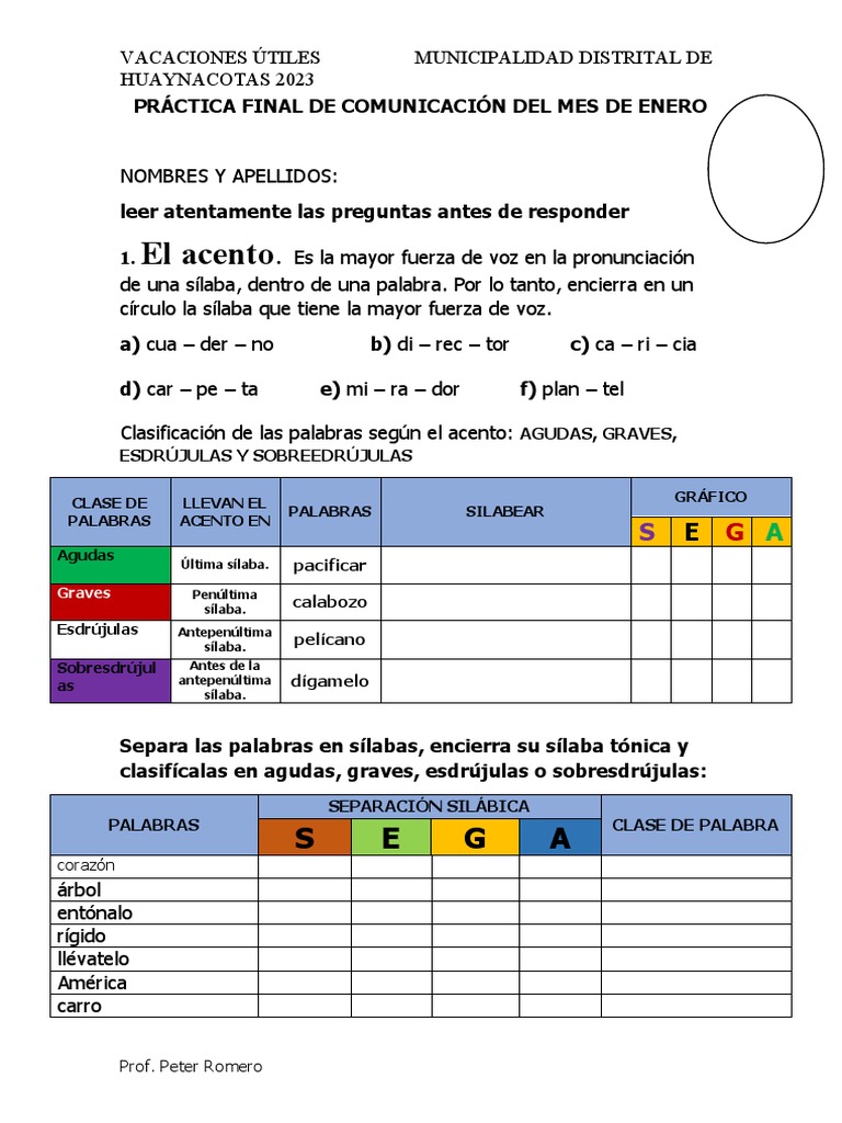 Práctica Final de Comunicación Del Mes de Enero | PDF | Sílaba | Fonética