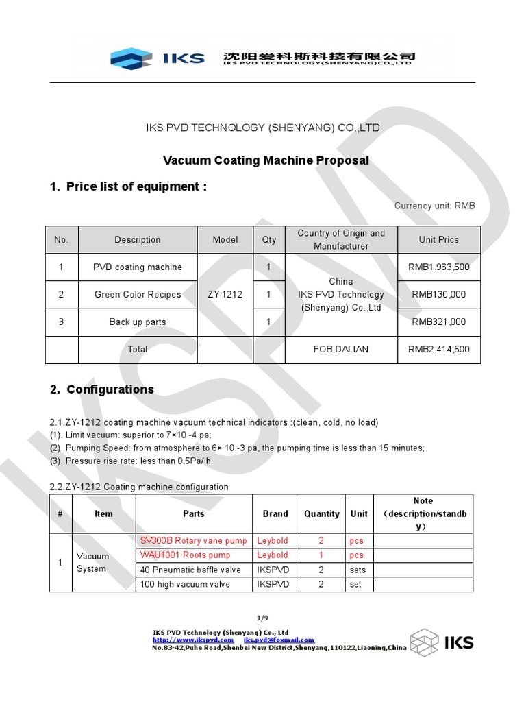 IKS-Titan ZY-1212 Green Color Technical Proposal 20211206 PDF | PDF | Vacuum | Pump