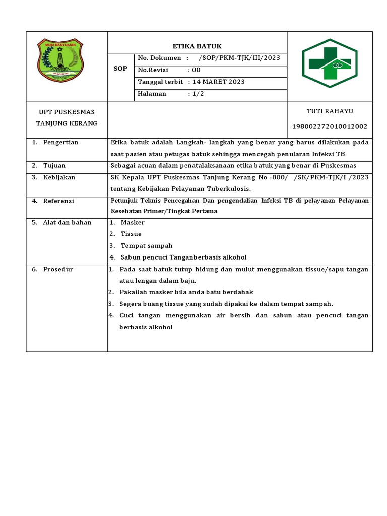 SOP Bilik Batuk | PDF