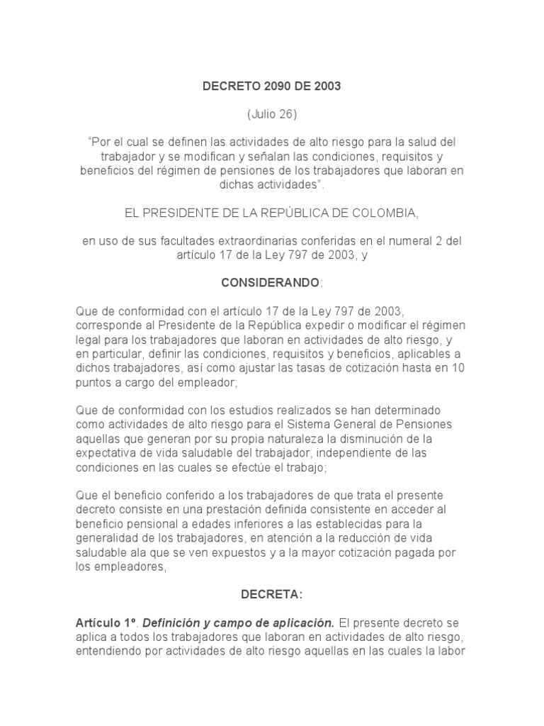 Decreto 2090 de 2003 1 | PDF | Pensión Decreto 2090 de 2003 1 | PDF | Pensión