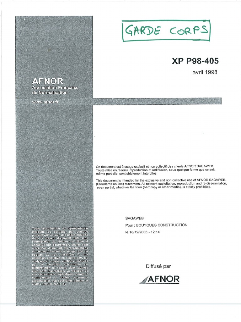 XP 98 405 Barrières de Sécurité Routière - Garde-Corps Pour Ponts Et Ouvrages de Génie Civil | PDF