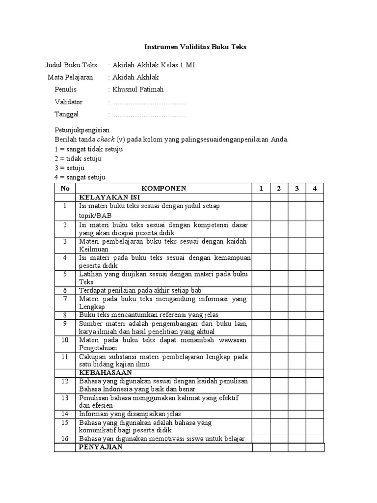 Instrumen Validitas Buku Teks | PDF