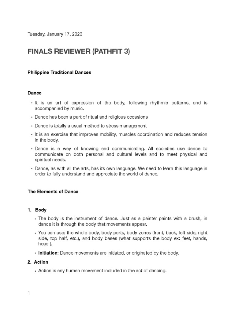 Pathfit 3 Finals Reviewer | PDF | Dances | Performing Arts