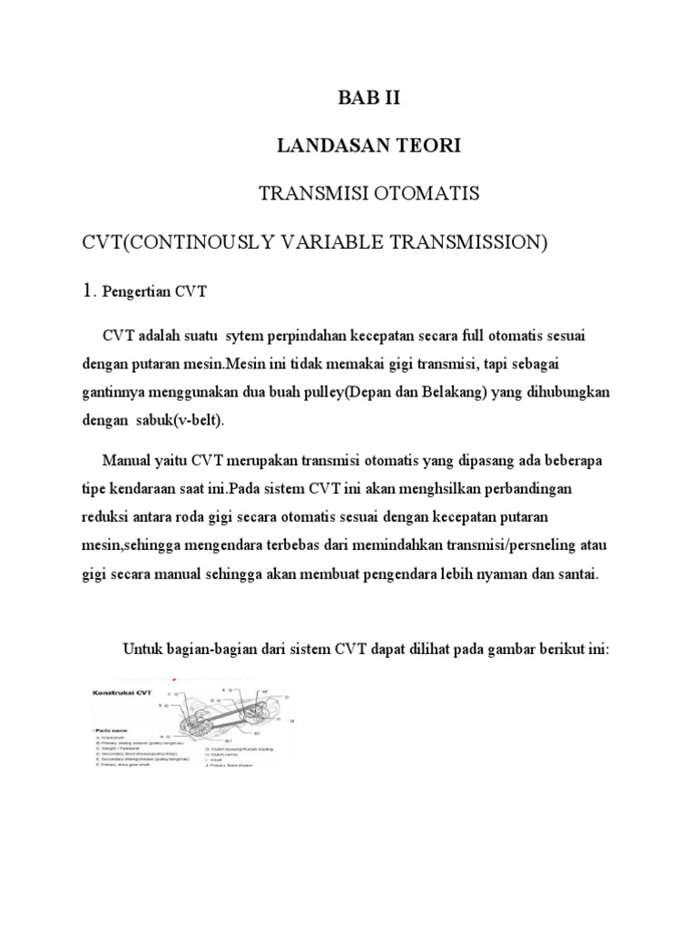 Transmisi Otomatis CVT (Continously Variable Transmission) 1 | PDF