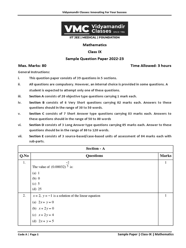Class-IX Math Sample Paper-3 PDF | PDF | Triangle | Area