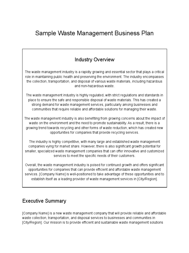 Free Waste Management Business Plan | PDF | Waste Management | Waste
