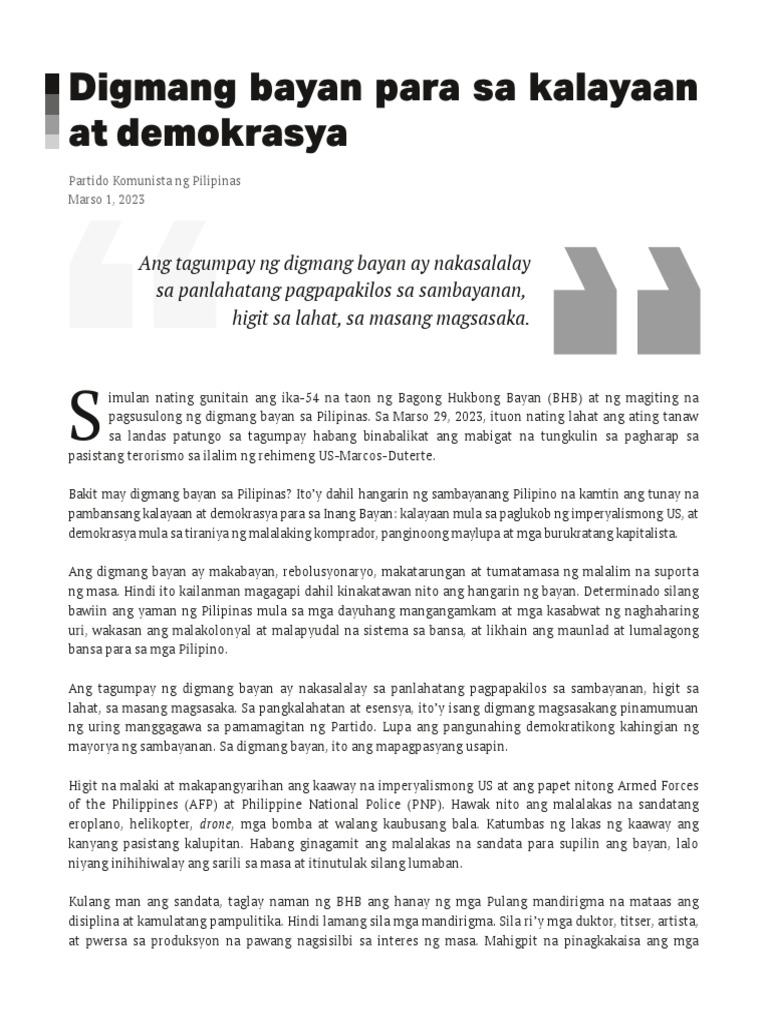 Digmang Bayan para Sa Kalayaan at Demokrasya | PDF