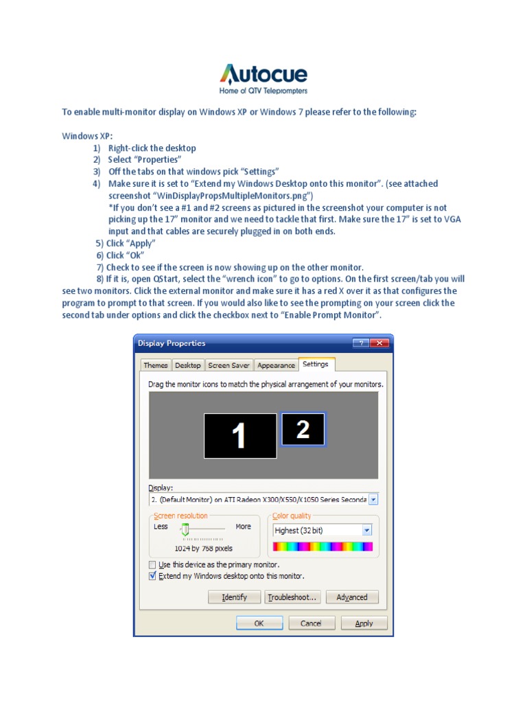 A Guide to Configuring Multi-Monitor Display on Windows XP and Windows 7 | PDF
