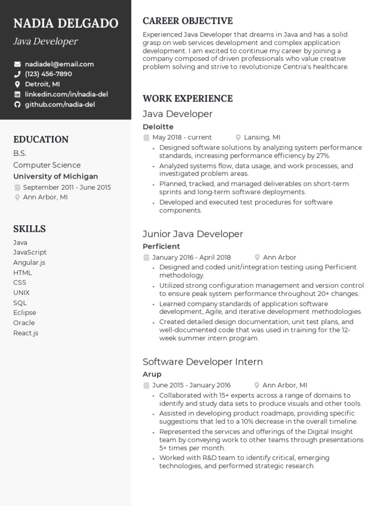 Java Developer Resume Example Pdf Java Programming Language 5131