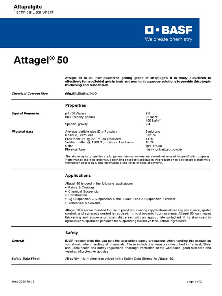 Attagel 50 TDS 2 | PDF | Suspension (Chemistry) | Paint