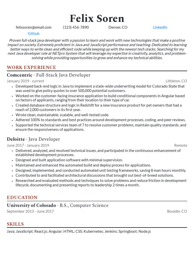 Java Full Stack Developer Resume Example | PDF | Java (Programming ...