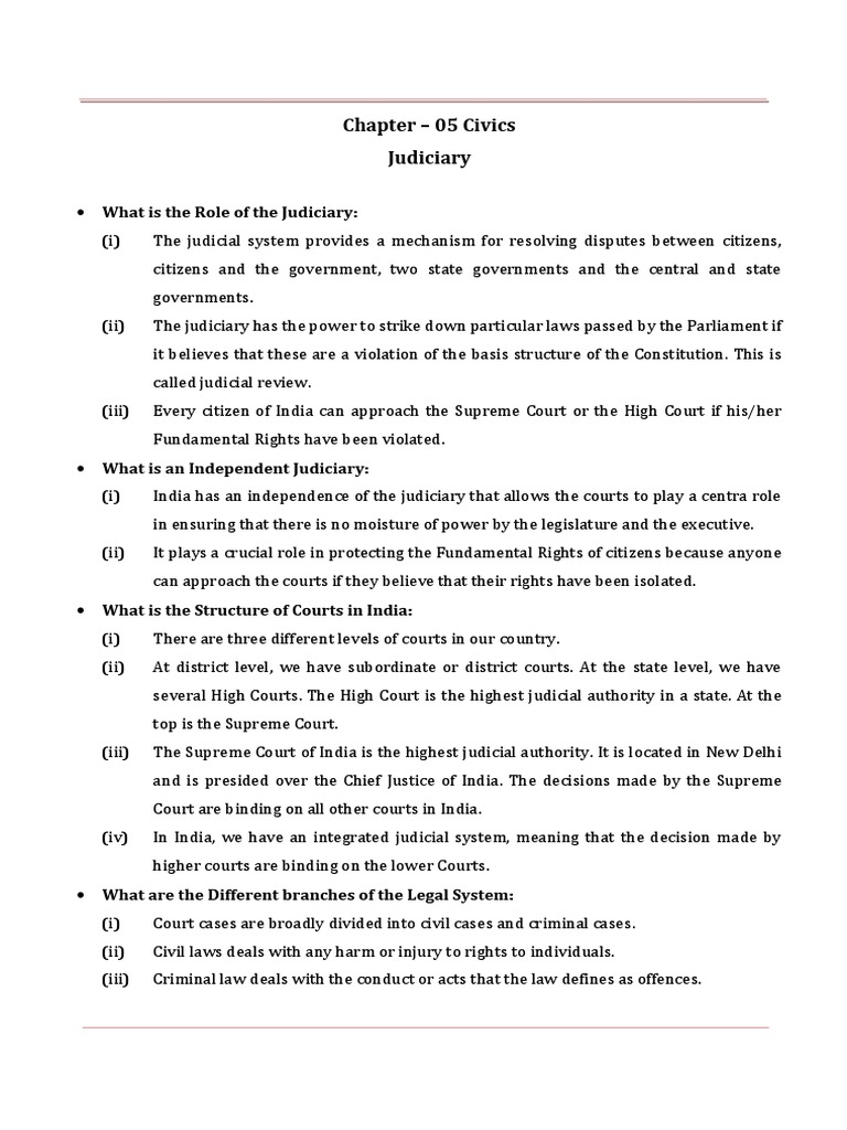 Class8 Social Science POL CH 05 Judiciary PDF | PDF | Judiciaries | Supreme Court Of India