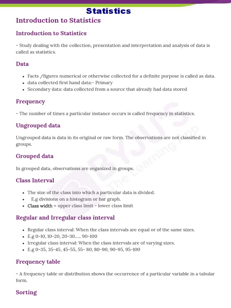 Cbse Class 9 Maths Notes For Chapter 14 Statistics PDF | PDF ...