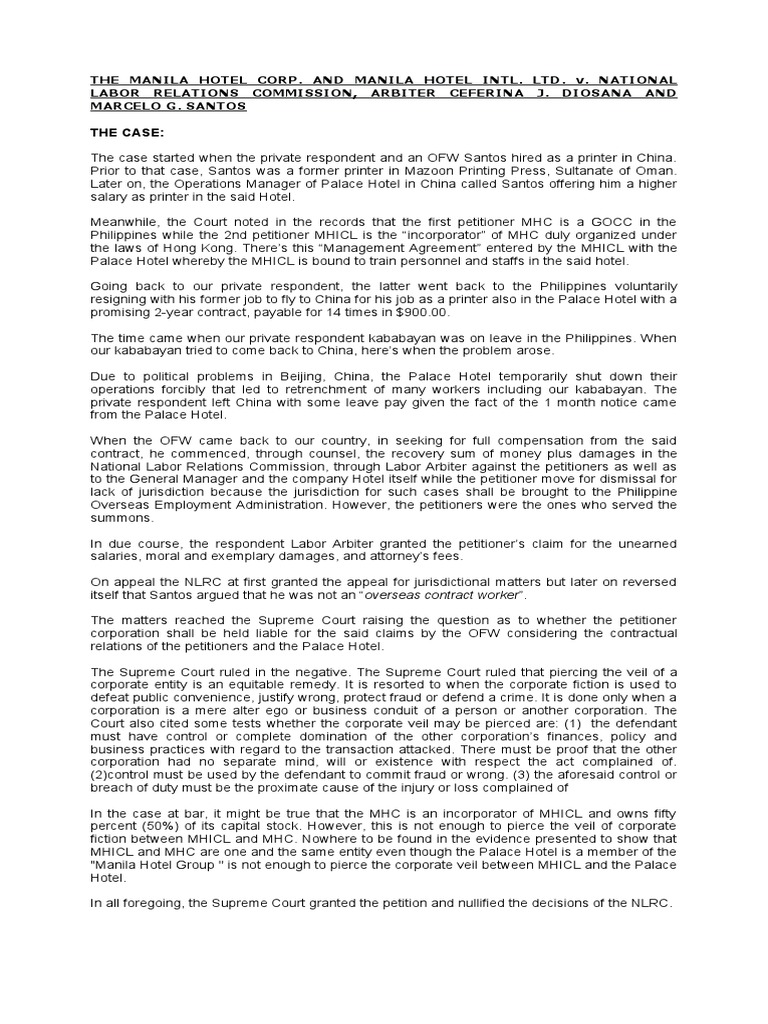 Manila Hotel Corp V NLRC, 2000 | Download Free PDF | Justice | Crime & Violence