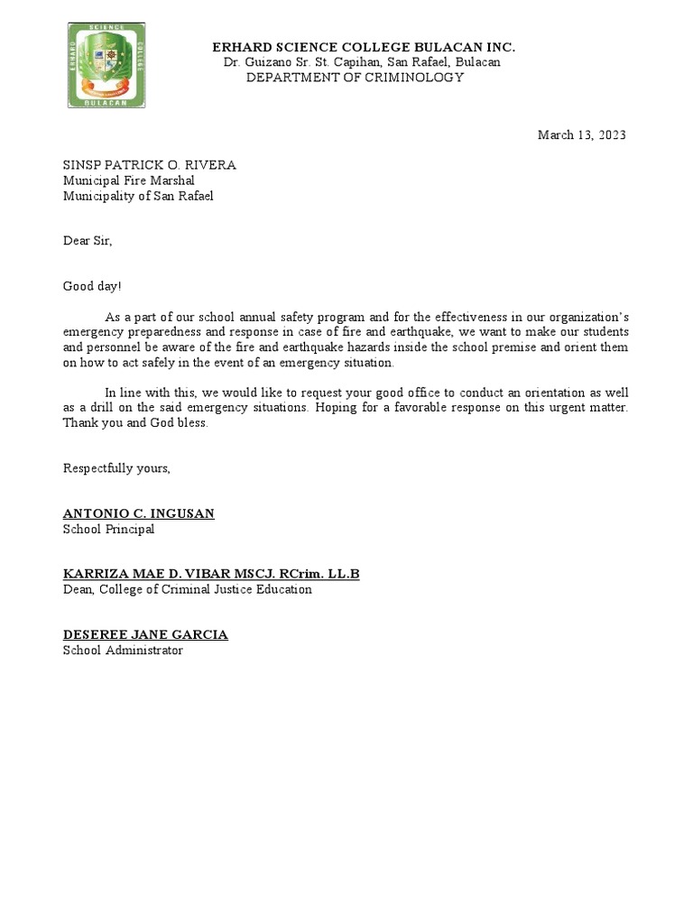 Letter For Seminar BFP | PDF