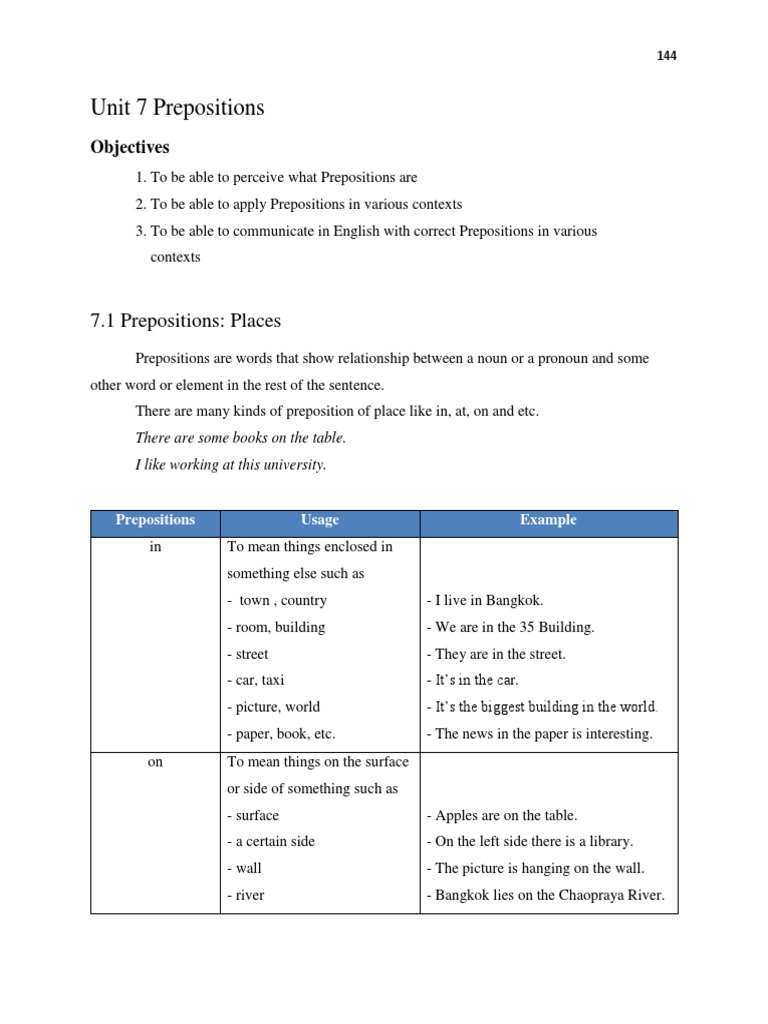 Unit 7 Prepositions | Download Free PDF | Preposition And Postposition | Venus