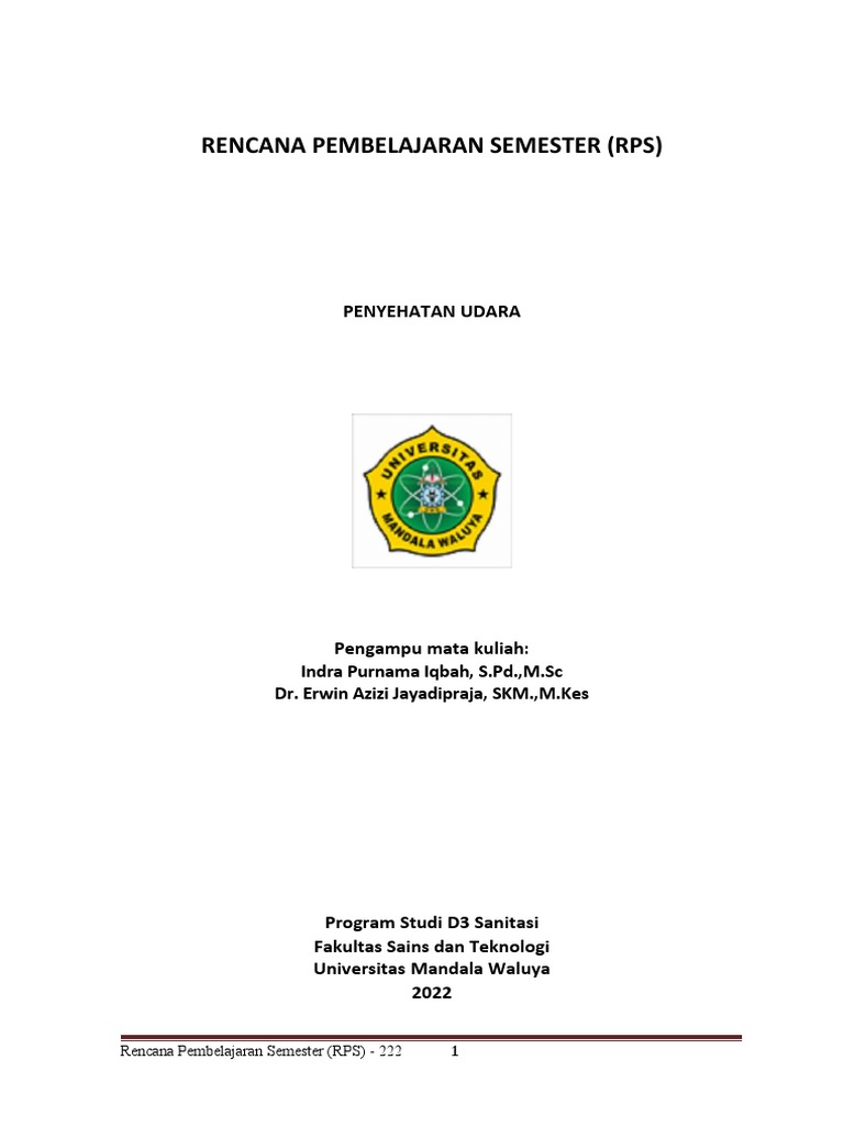 RPS Penyehatan Udara D3 Sanitasi | PDF | Sains & Matematika