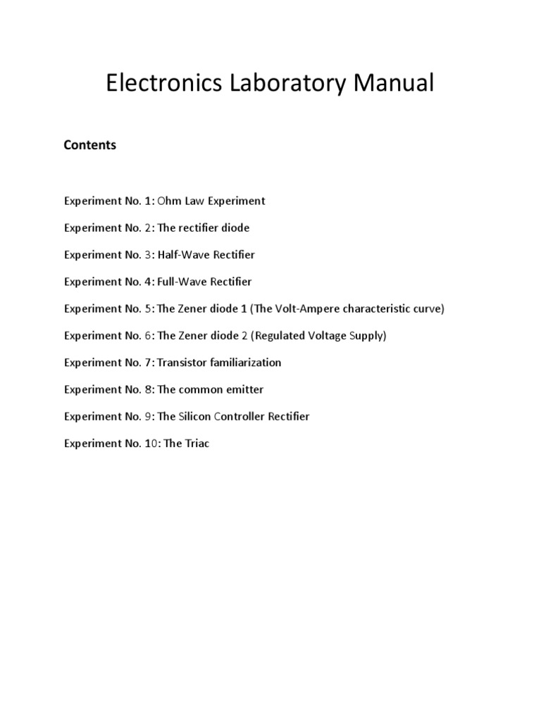 Electronics Laboratory Manual PDF | PDF | Rectifier | Diode