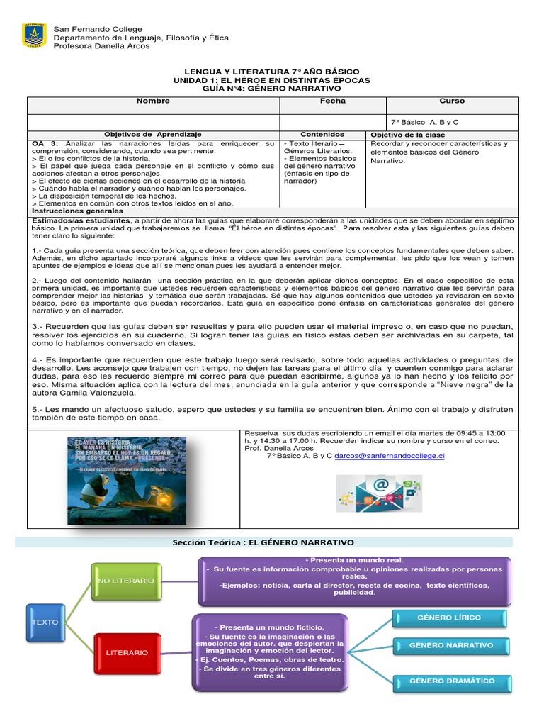 Guía #4 Lengua y Literatura 7° Básico | PDF | Narración