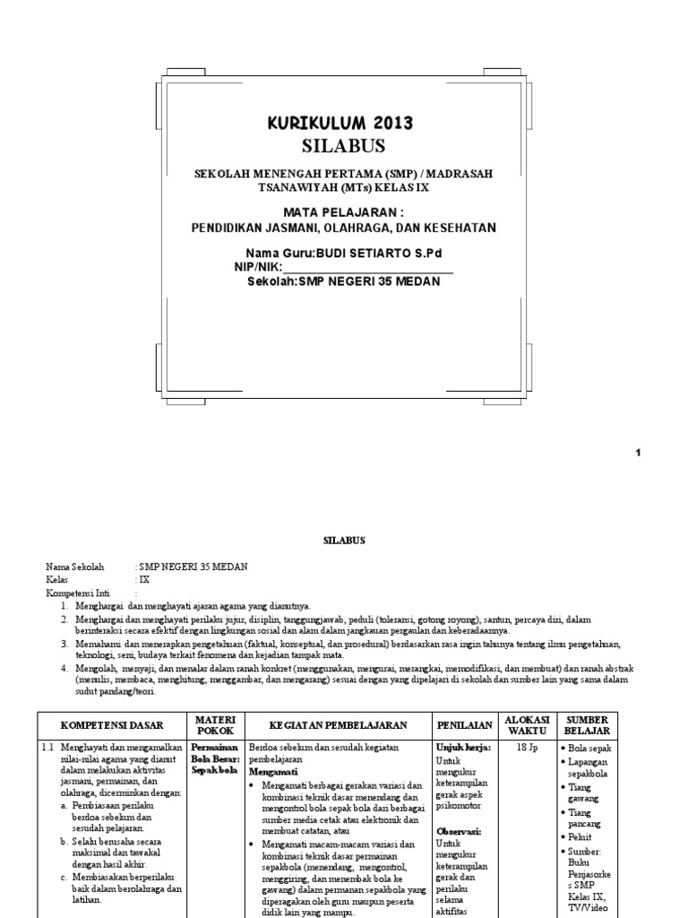 Silabus Pjok Kelas 9 | PDF