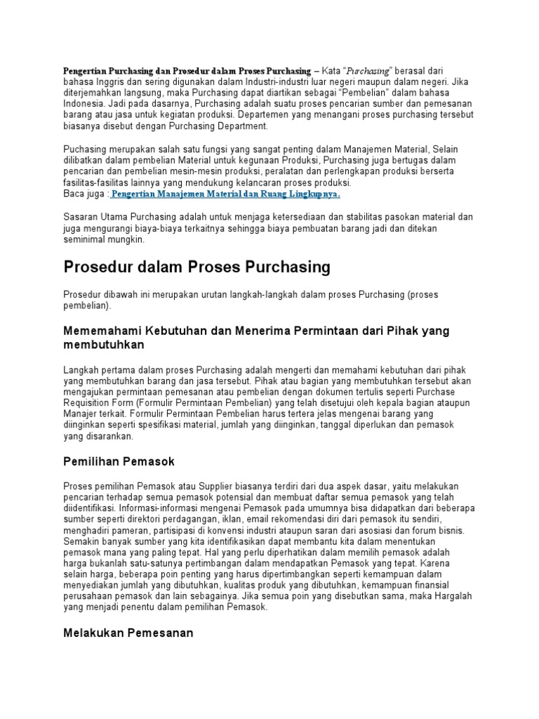 Pengertian Purchasing Dan Prosedur Dalam Proses Purchasing | PDF