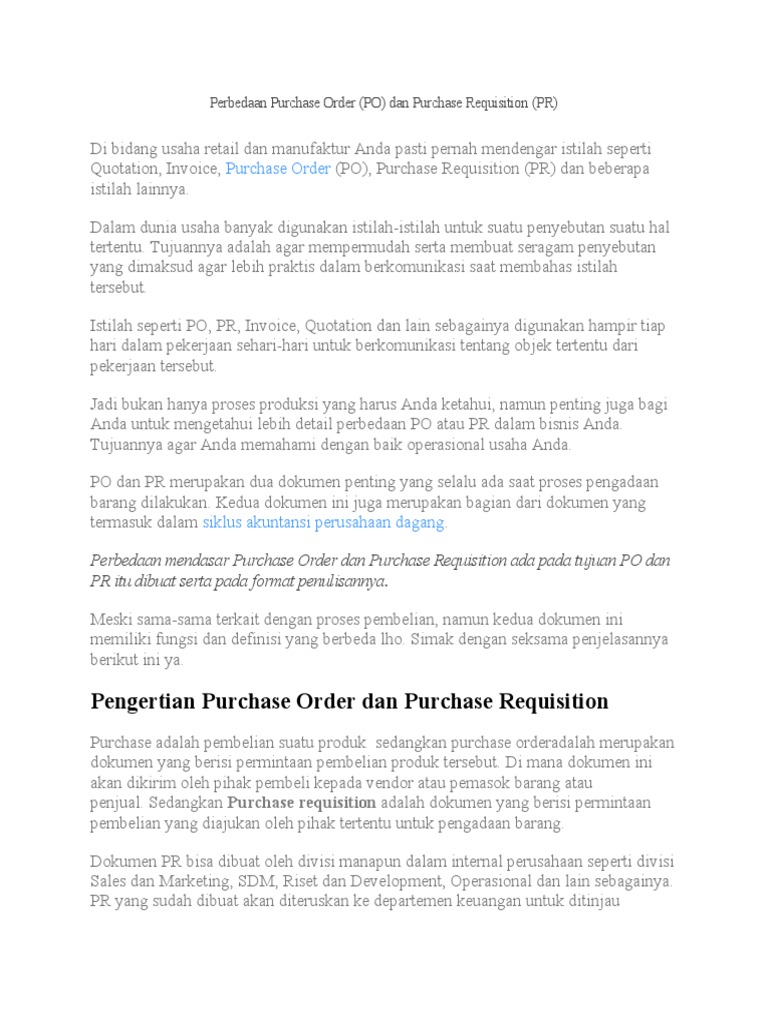 Perbedaan dan Fungsi PO dan PR | PDF