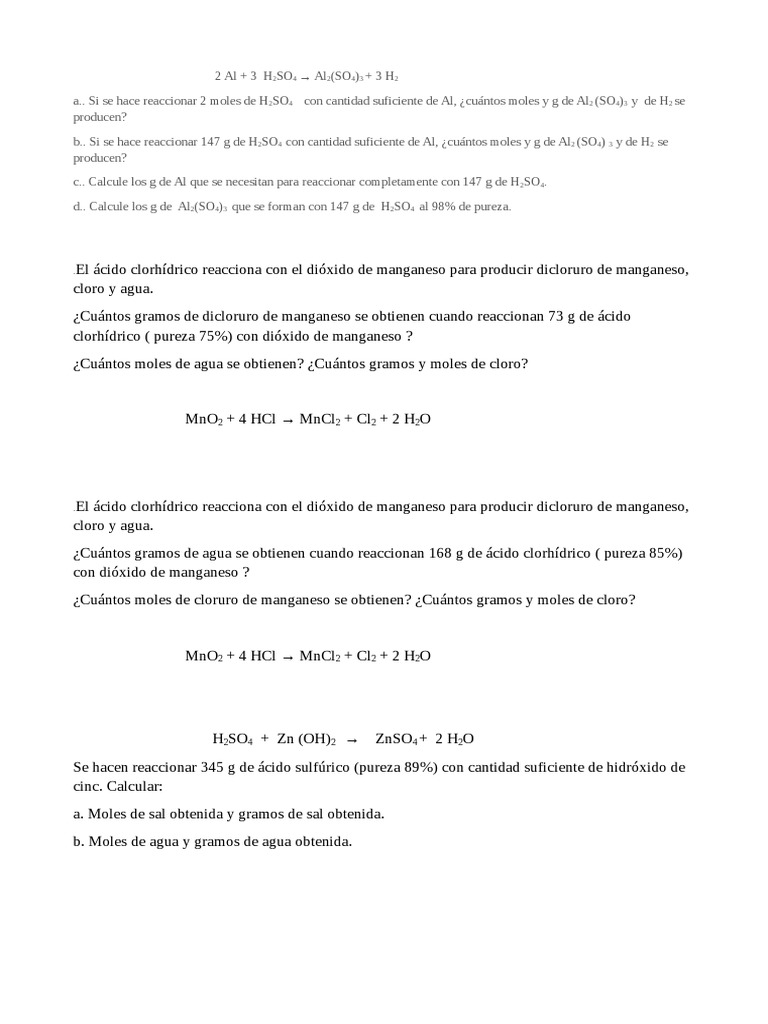 Reacciones químicas y cálculos estequiométricos | PDF