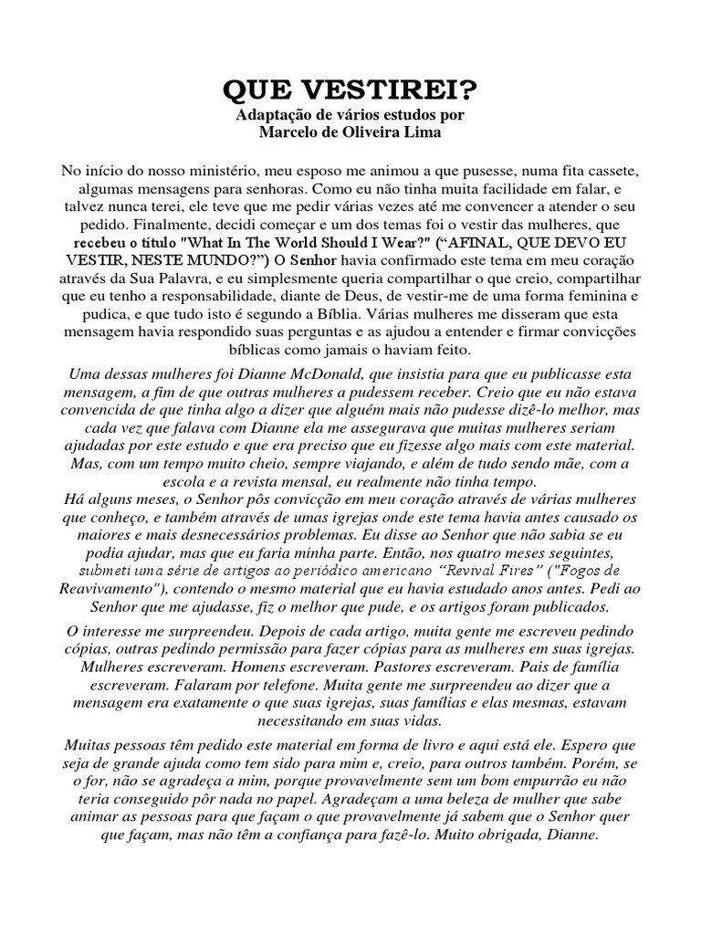 VESTIR COM MODESTIA E HONRA | PDF | Roupas | Bíblia