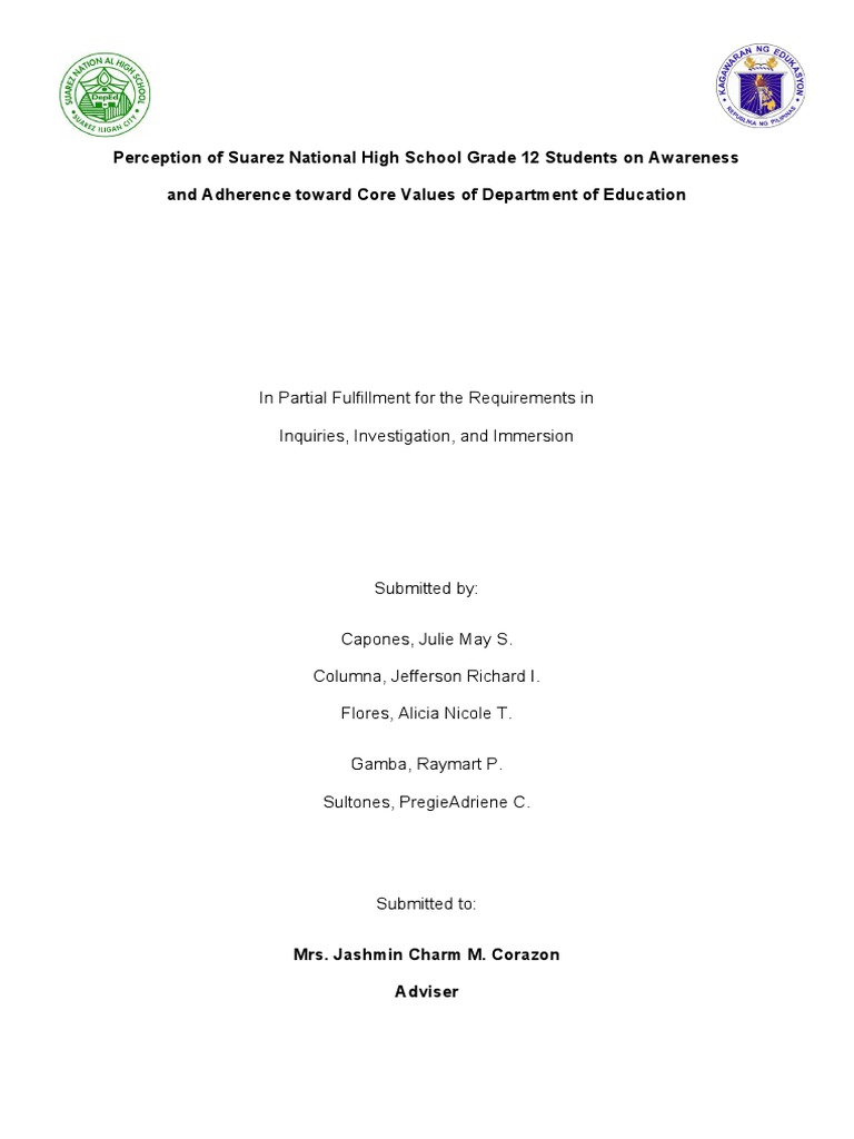 DONE - Perception of SNHS Grade 12 Students On Awareness and Adherence ...
