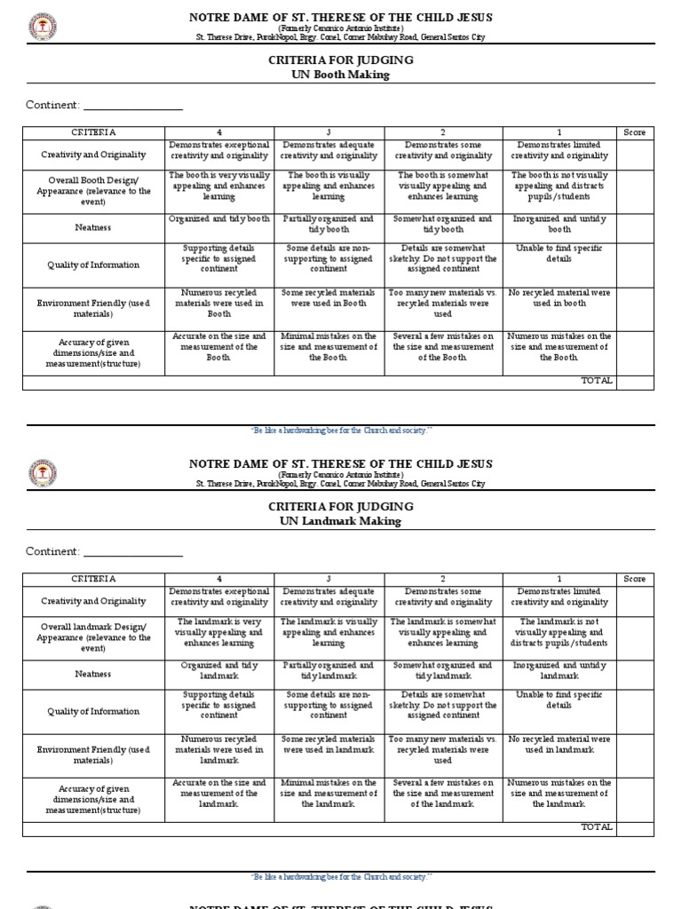 Criteria For Judging Un Booth and Landmark Making | PDF | Psychology ...