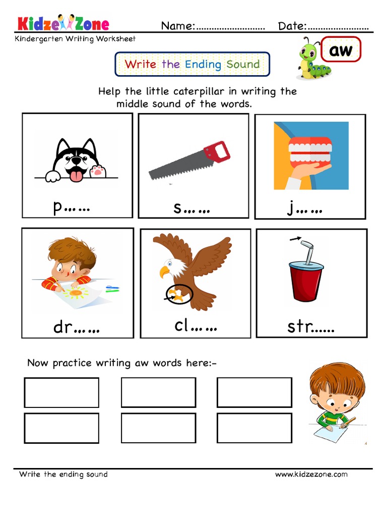 Ending Sound Practice: AW Words | PDF