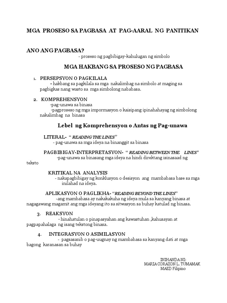 Mga Proseso Sa Pagbasa at Pag-Aaral NG Panitikan | PDF