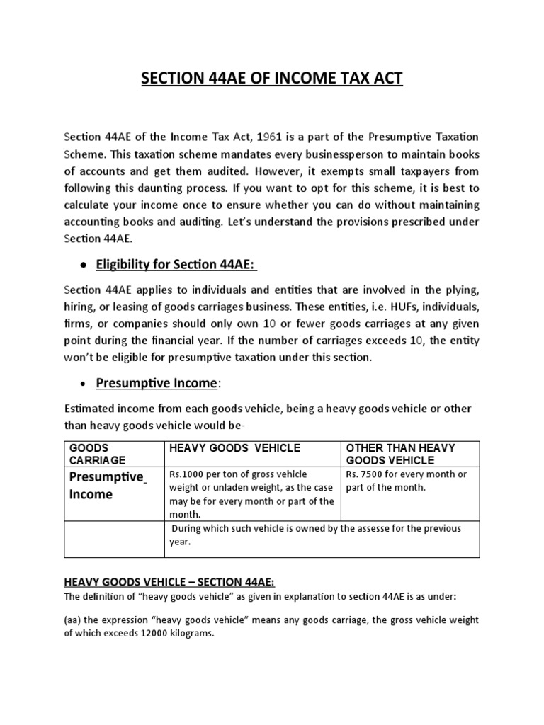 Section 44ae of Income Tax Act | PDF | Tax Deduction | Taxes
