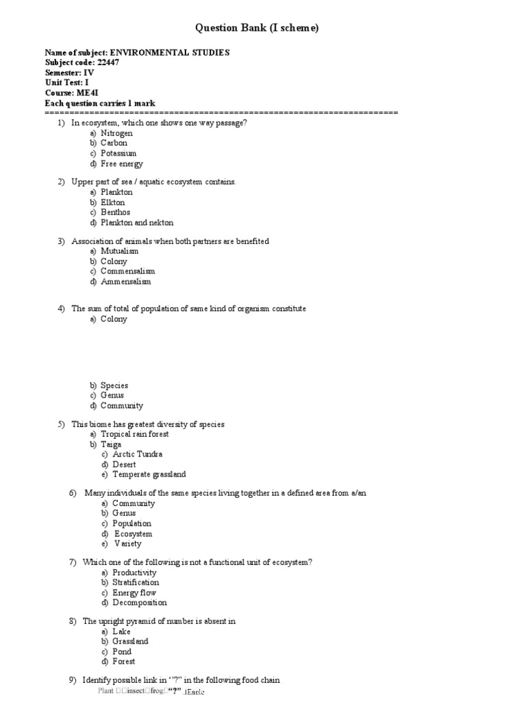 Mechanical Environmental Studies EST 22447 Unit Test 1 | PDF ...