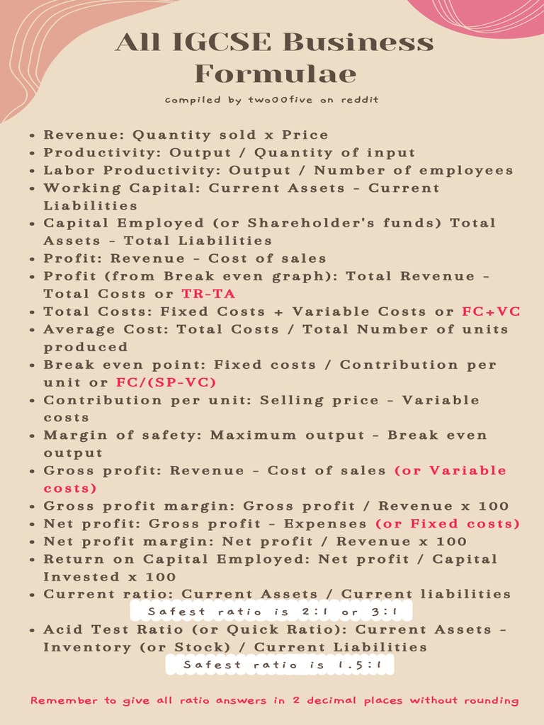 All Igcse Business Formulae Pdf