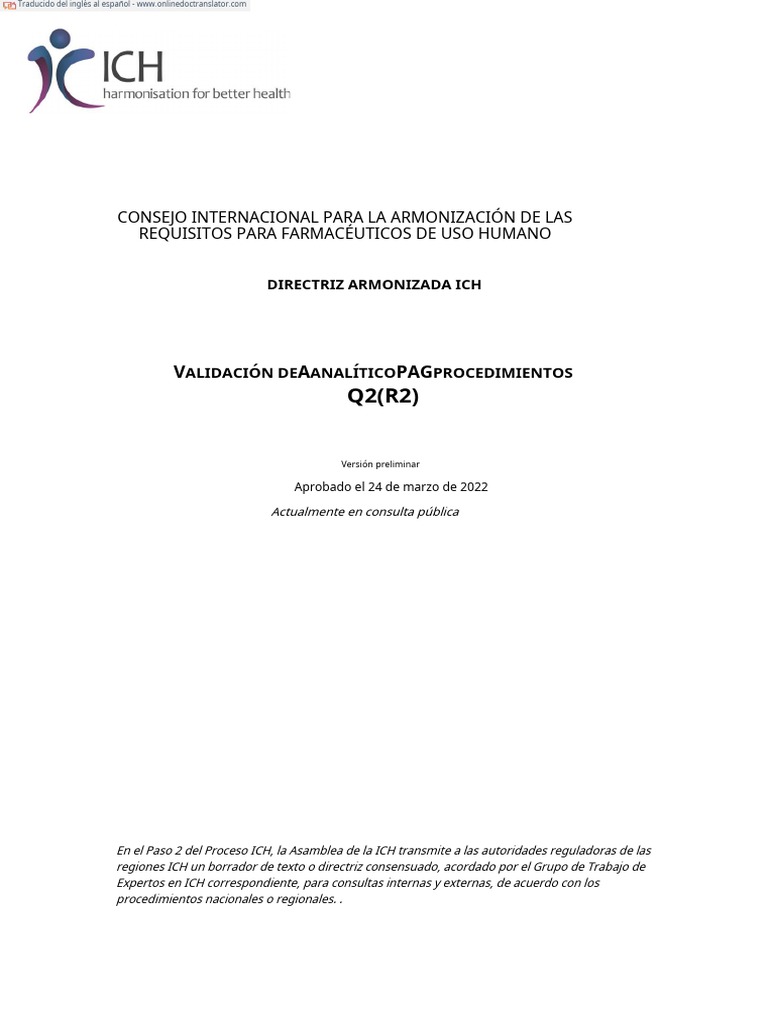 ICH Q2-R2 Document Step2 Guideline 2022 0324.en - Es PDF | PDF | Desviación Estándar | Análisis ...
