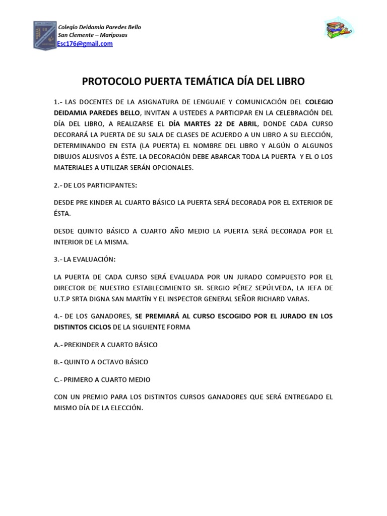 Protocolo Dia Del Libro | PDF | Estudios de idiomas extranjeros | Arte