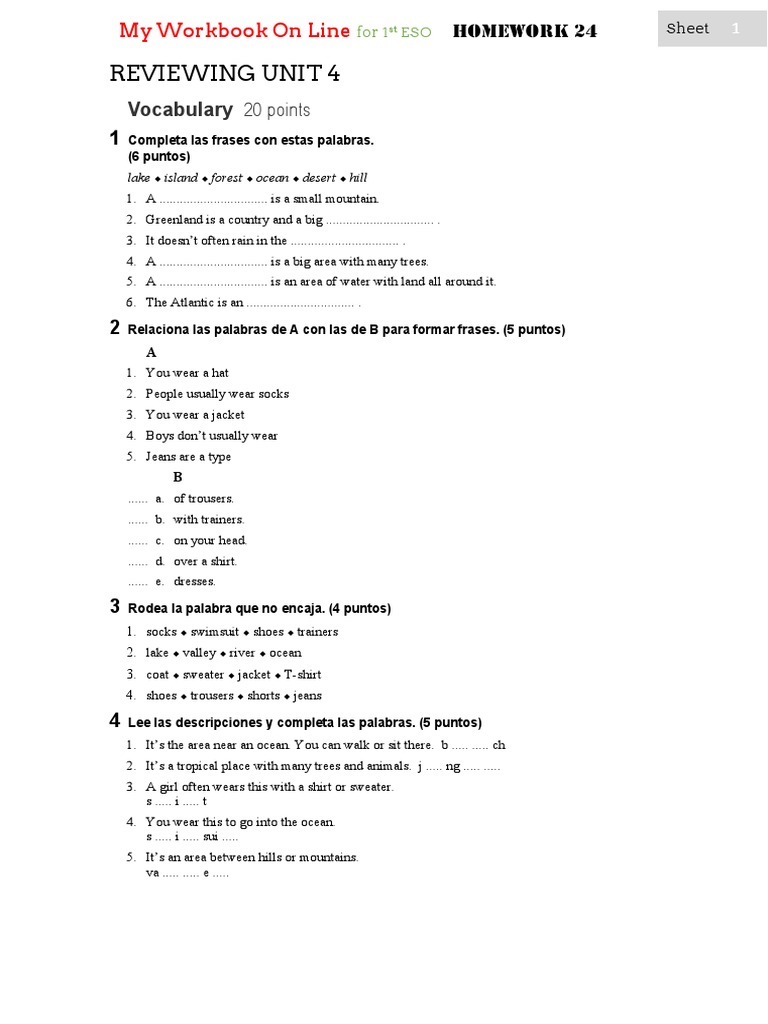 1 ESO Unit 4 Homework 24 | PDF | Clothing | Fashion