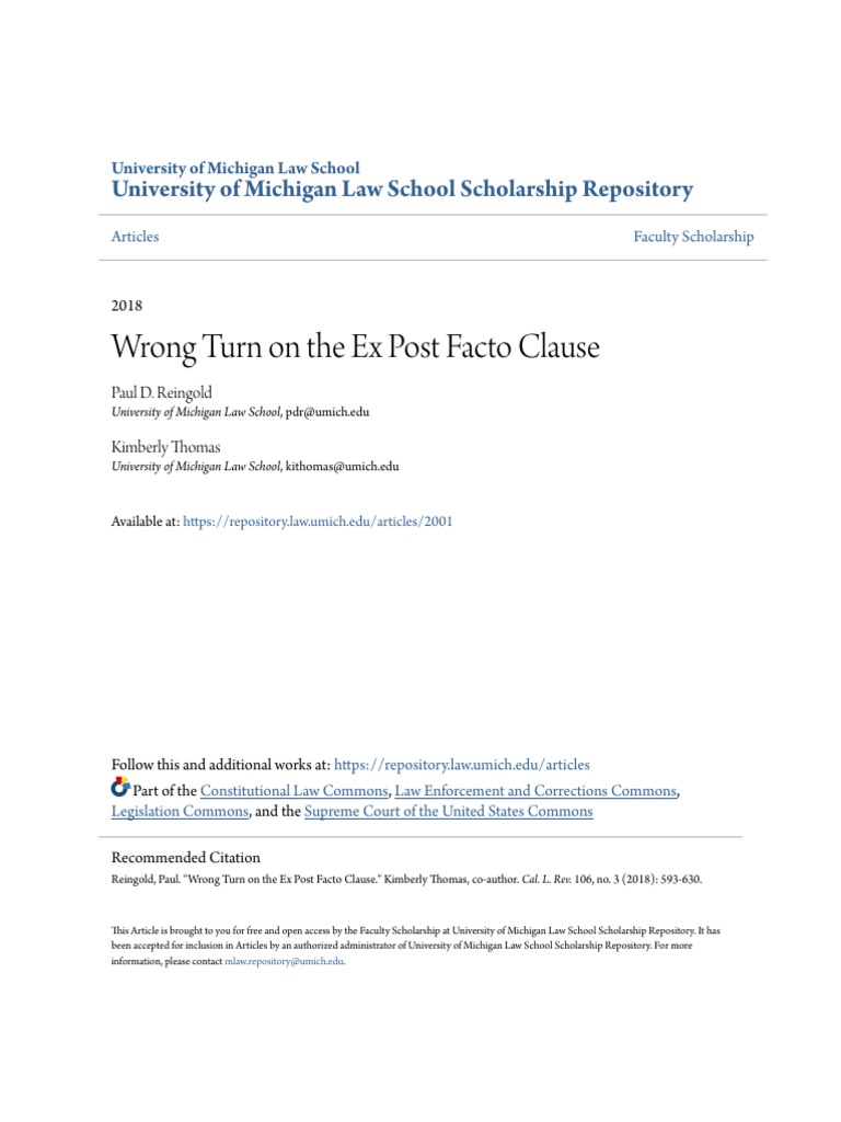 Wrong Turn on the Ex Post Facto Clause | PDF | Ex Post Facto Law | Parole