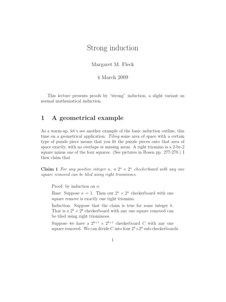 Strong Induction: 1 A Geometrical Example | PDF | Mathematical Proof ...